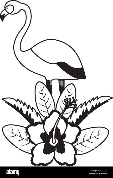 Exotic Flamingo Bird Leaves Tropical Vector Illustration Stock Vector