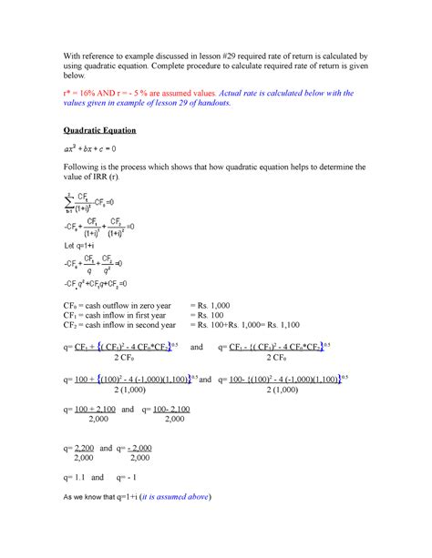 Irr Calculation Irr Calculaiton With Reference To Example Discussed
