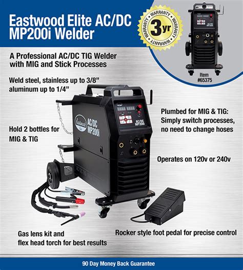 Eastwood Elite 200 Amp Multi Process Acdc Mp200i Welder Tig Mig Stick