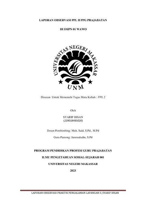 Laporan Observasi Ppl Ii Ppg Prajabatan Syarif Ihsan Laporan