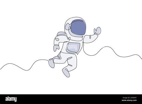 One Continuous Line Drawing Of Young Astronaut Scientist Exploring Outer Space In Retro Style