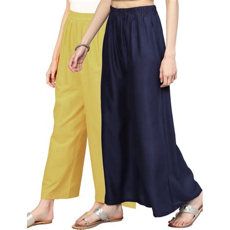 N Gal Rayon Wide Leg Elastic Waist Band Plain Palazzo Pant Combo Of 2