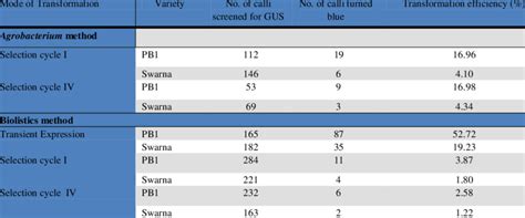 The Rates Of Transformation In Agrobacterium And Biolistic Method Download Scientific Diagram