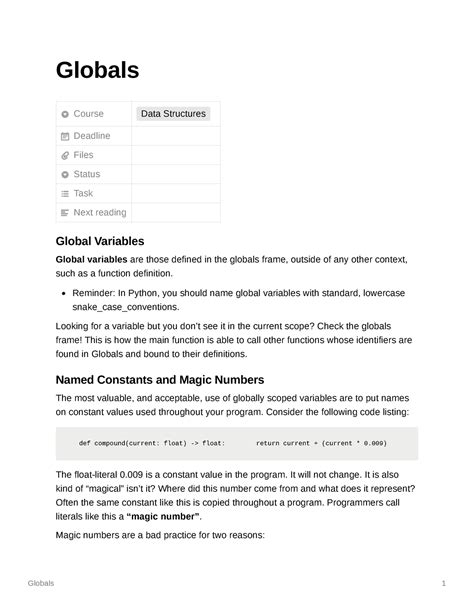Globals As The Title Says Globals Globals Course Data Structures Deadline Files Status