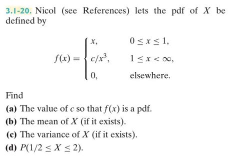 Solved 3 1 20 Nicol See References Lets The Pdf Of X Be Chegg Com