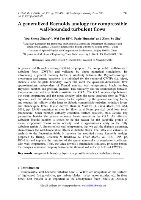 Pdf A Generalized Reynolds Analogy For Compressible Wall Bounded Turbulent Flows