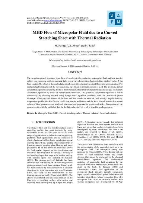 Pdf Mhd Flow Of Micropolar Fluid Due To A Curved Stretching Sheet
