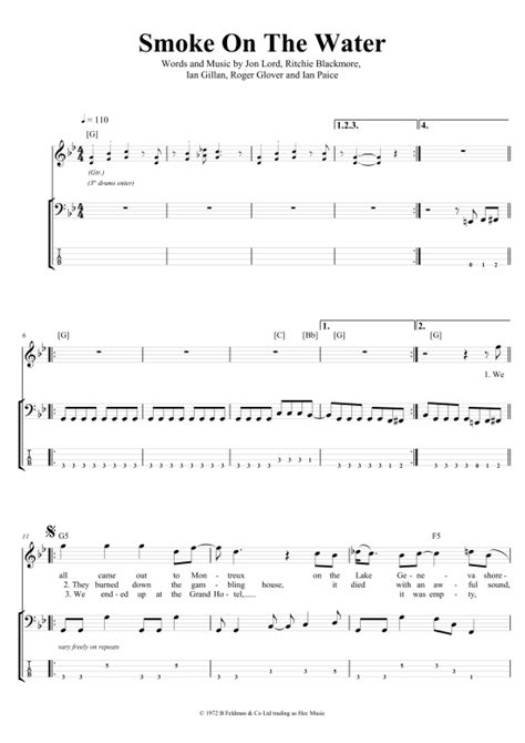 Smoke On The Water Bass Tab Pdf Noten Von Deep Purple In Fbd 3476