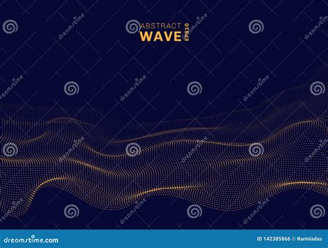 Abstract D Dynamic Particles Glowing Dots Wave On Dark Background Big Data Tech Stock Vector