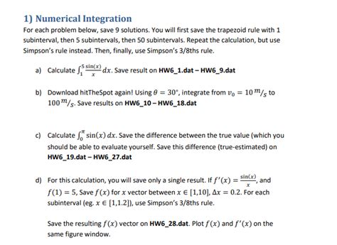 Numerical Integration For Each Problem Below Save Chegg
