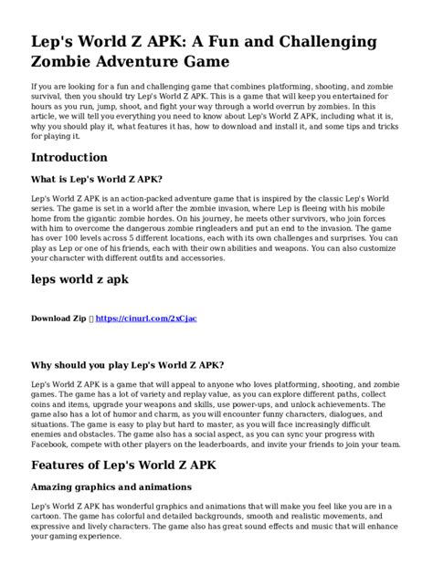 Fillable Online Lep S World Z Zombie Games On The App Store Fax Email
