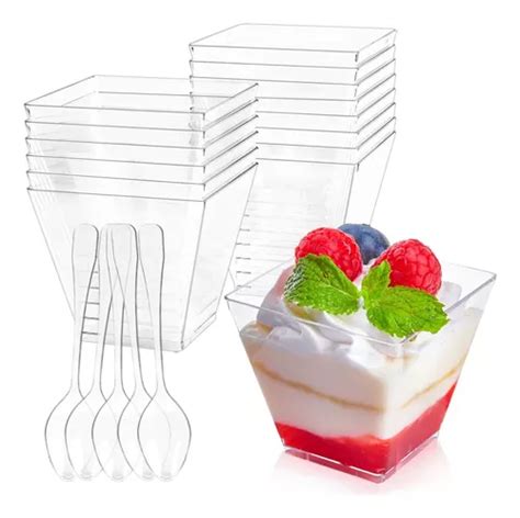 300pcs Mini Vasitos Postres Reposteria Plastico Con Cuchara Meses Sin