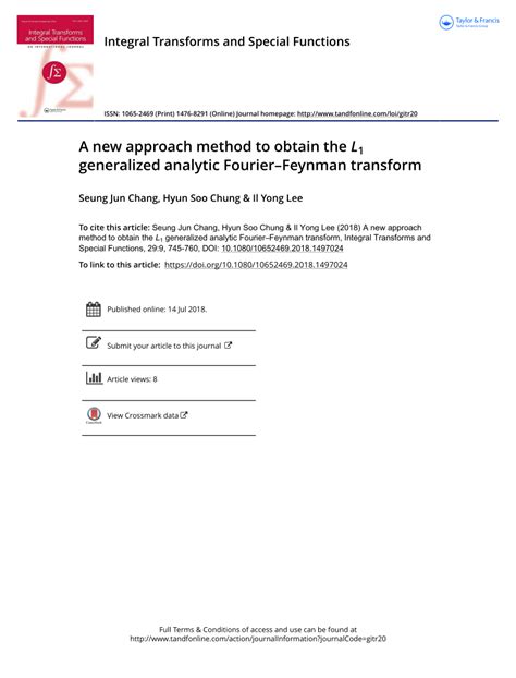 Pdf A New Approach Method To Obtain The L 1 Generalized Analytic Fourierfeynman Transform