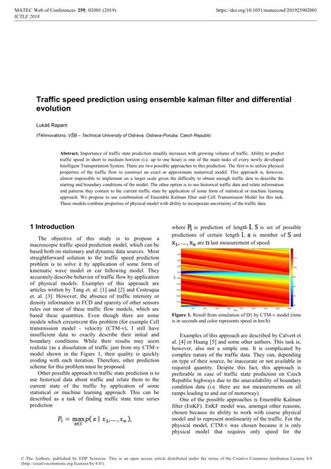 pdf traffic speed prediction using ensemble kalman filter and