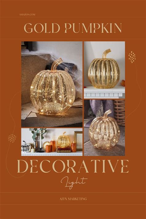 Lights4fun Gold Mottled Glass Pumpkin Battery Operated Led Autumn