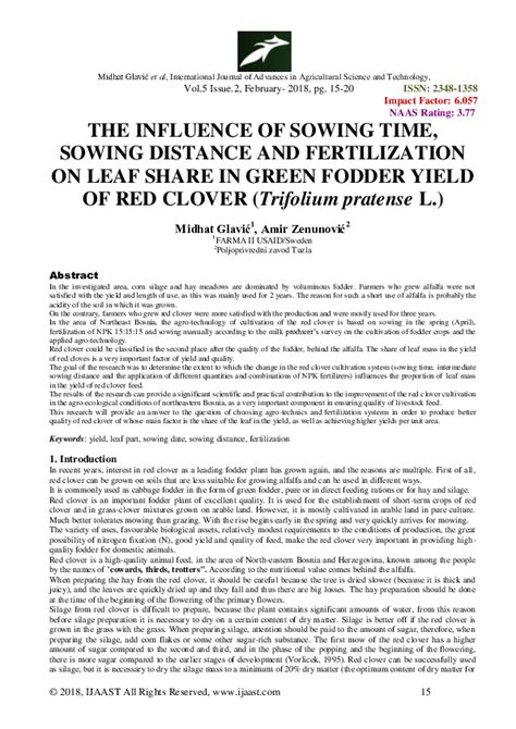 Pdf The Influence Of Sowing Time Sowing Distance And Fertilization On Leaf Share In Green