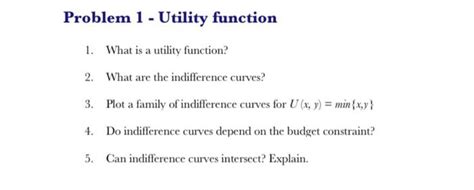 Solved Problem 1 Utility Function 1 What Is A Utility