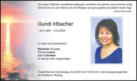 Traueranzeigen Von Gundi Irlbacher Mittelbayerische Trauer