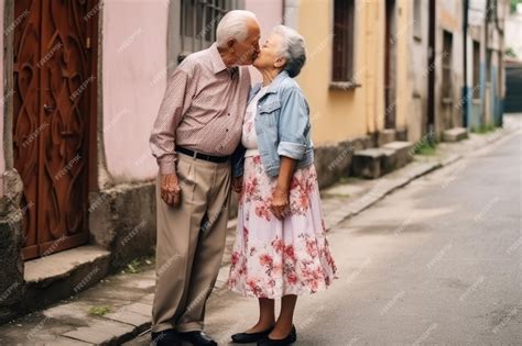 Premium Ai Image Loving Old Couple Kissing At The Street Ai Generative