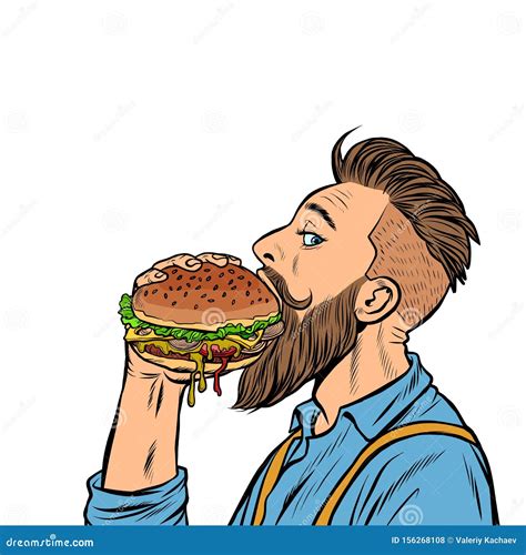 Fat Man Eating Burger Cartoon Vector 69728455