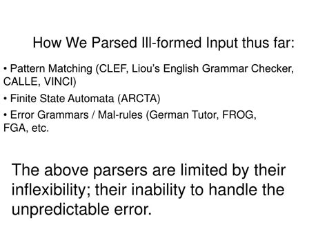 Ppt Parsing Ill Formed Input Without An Error Grammar Or Mal Rules
