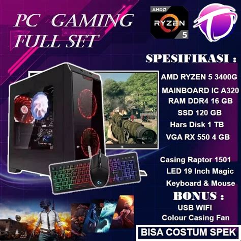 Jual Pc Gaming Komputer Rakitan Cpu Full Set Murah Ryzen Fullset Vga Rx Gb Spek Dewa