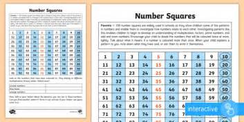 Maths Number Square Patterns Homework Worksheet