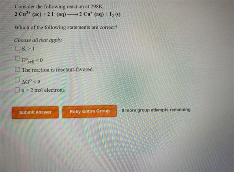 Solved Consider the following reaction at 298K. 2 Cu2+ (aq) | Chegg.com