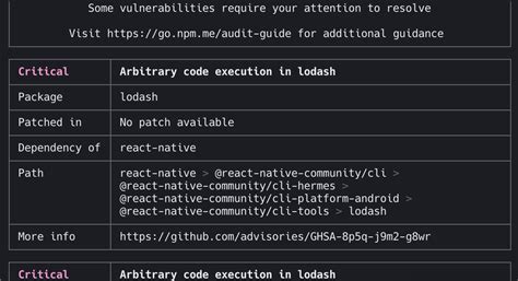 Npm Install High Severity Issues React Native 0 66 Issue 32328 Facebook React Native GitHub