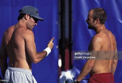 Us Open Usa Andre Agassi With Coach Brad Gilbert During Practice At