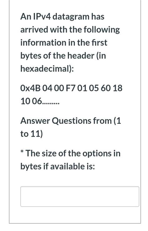 Solved An IPv4 Datagram Has Arrived With The Following Chegg