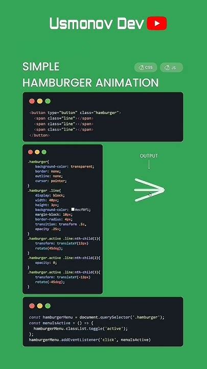 How To Create Simple Hamburger Animation Using Html Css And Javascript Coding Javascript Css