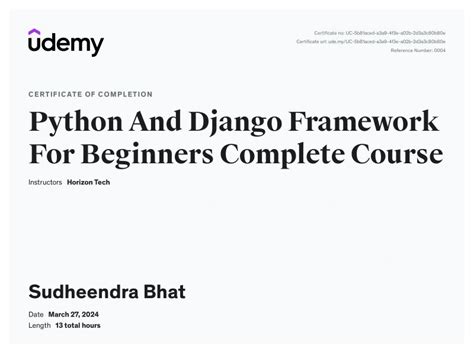 Sudheendra Bhat On Linkedin Completed Python And Django Framework For
