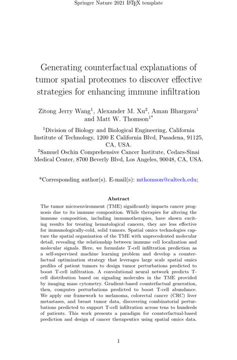 Pdf Generating Counterfactual Explanations Of Tumor Spatial Proteomes To Discover Effective