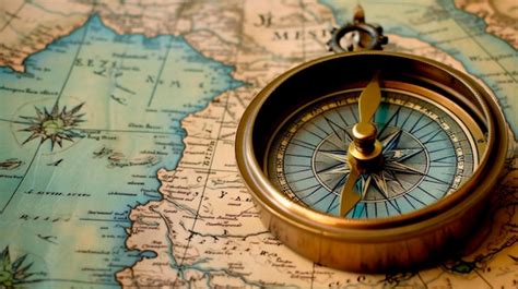Premium Ai Image Old Antique Compass On A Paper Map Blue Gold Background Wallpaper Goals