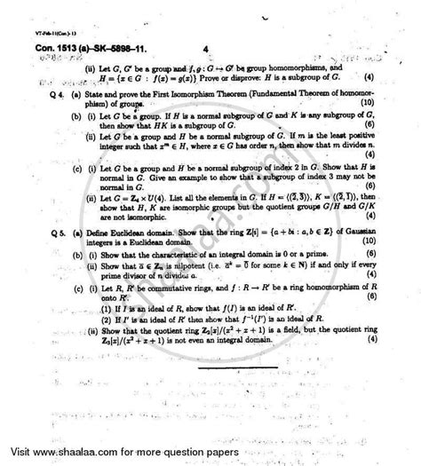 Algebra 2010 2011 Bsc Mathematics Semester 5 Tybsc Question Paper