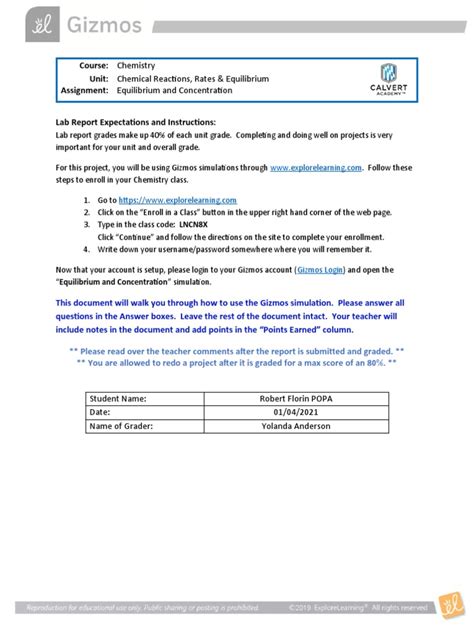 Lab Report Equlibrium And Concentration Pdf Chemical Equilibrium Chemical Reactions