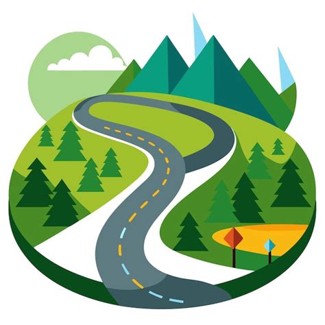 Flat Winding Road Clipart Cartoon Style Vector Illustration Premium