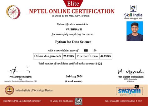 Vaishnav R On Linkedin Python Datascience Nptel Iitmadras Continuouslearning