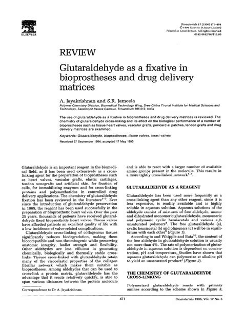 Glutaraldehyde As A Fixative In Bioprostheses And Drug Delivery Matrices Pdf Fixation