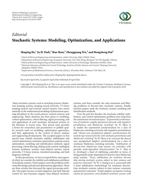 Pdf Stochastic Systems Modeling Optimization And Applications