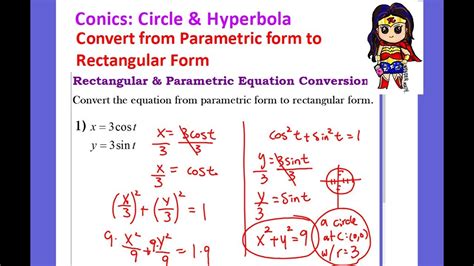 convert from parametric form to rectangular form circle and parabola