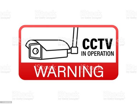 흰색 배경에 Cctv가있는 아이콘입니다 실루엣 기호입니다 카메라 아이콘입니다 주의 경고 기호 스티커 폐쇄 회로 텔레비전 Cctv