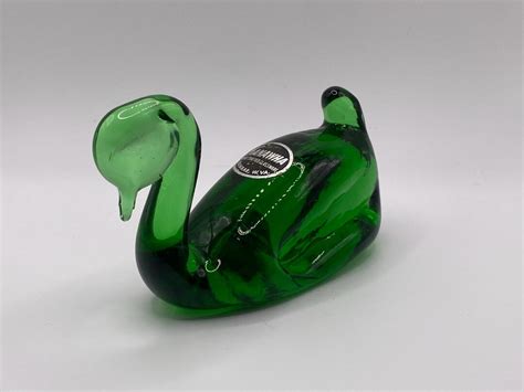 Kanawha Green Glass Swan Paperweight Figurine Vintage Etsy