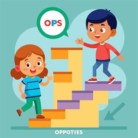 Adjetivo Opuesto Antónimo Palabras Ilustración De Niños Subiendo Y