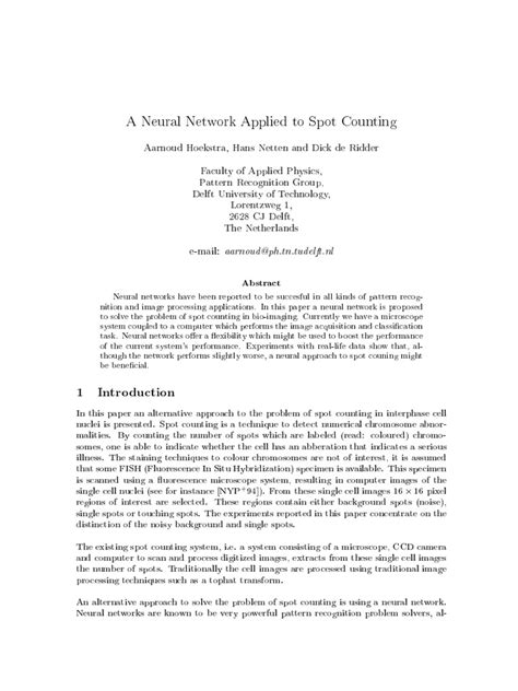 A Neural Network Applied To Spot Counting 1996 Pdf Artificial
