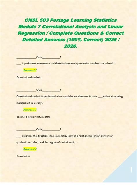 Cnsl 503 Portage Learning Statistics Module 7 Correlational Analysis And Linear Regression
