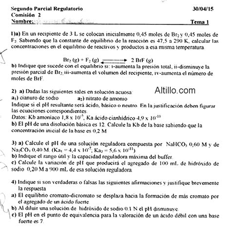 2º Parcial A Química General E Inorgánica I 2015 Farmacia Y