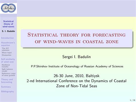 Pdf Statistical Theory For Forecasting Of Wind Waves In Coastal Zone