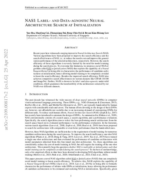Pdf Nasi Label And Data Agnostic Neural Architecture Search At Initialization